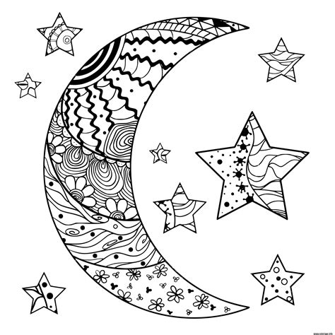 Coloriage Lune Et Etoile Avec Des Motifs Abstraits Mandala Dessin Lune