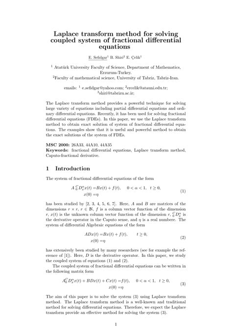 pdf laplace transform method for solving coupled system of fractional differential equations