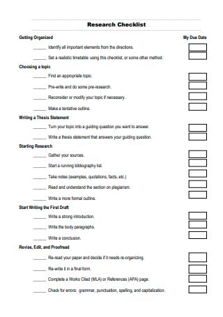 Sample Research Checklist In Pdf Ms Word