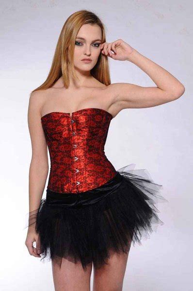 Corsets y lencería CORSET ROJO BRILLANTE FLORES NEGRAS