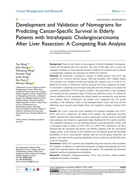pdf development and validation of nomograms for predicting cancer specific survival in elderly
