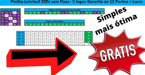 Garantia de 12 Pontos Lucro Grátis Planilha Lotofácil 20 Dezenas