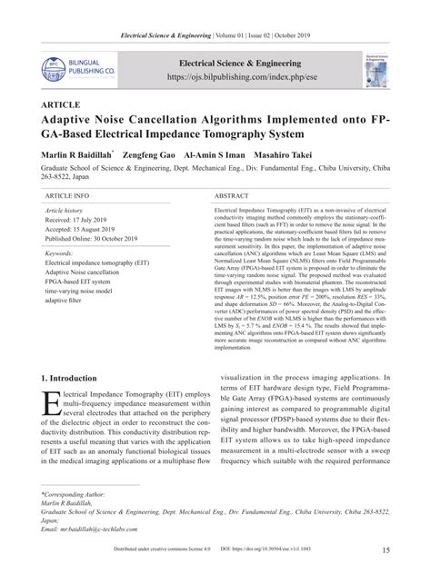 pdf adaptive noise cancellation algorithms implemented onto fpga based electrical impedance