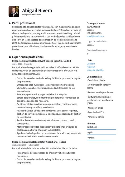 Currículum de recepcionista Crea tu CV GRATIS 21 plantillas
