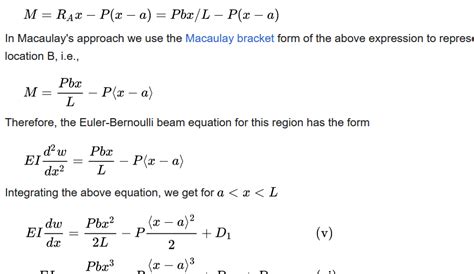 solved in macaulay equation for bending deflection what does