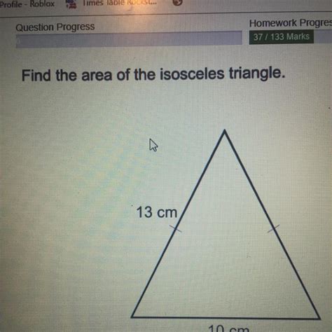 Find The Area Of The Isosceles Triangle Brainly