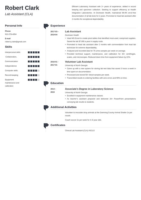 Lab Assistant Resume Sample With Laboratory Skills