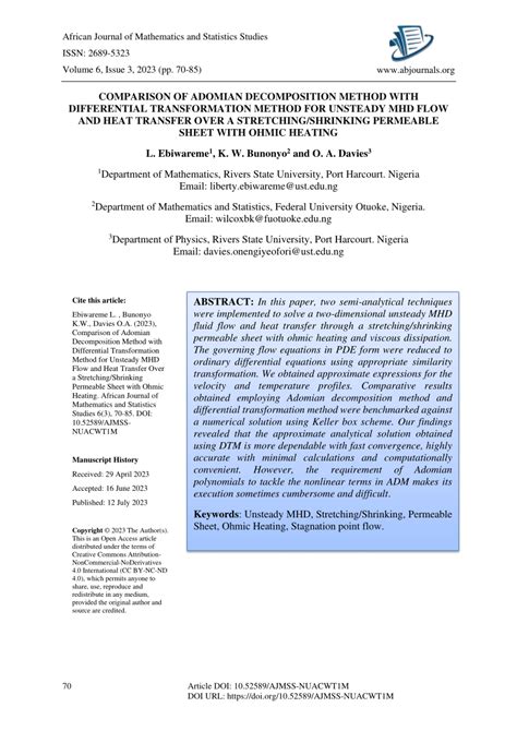 pdf comparison of adomian decomposition method with differential transformation method for