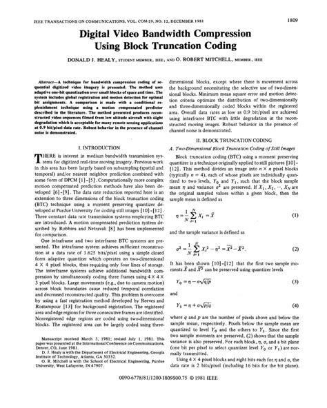pdf digital video bandwidth compression using block truncation coding