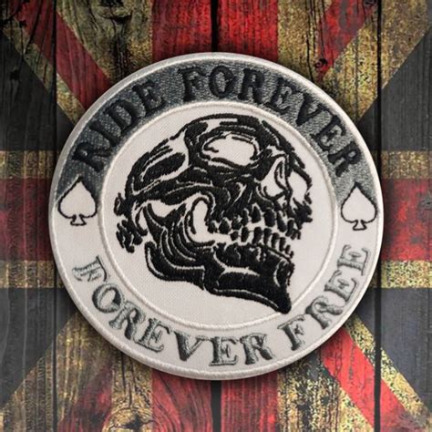Ride Forever Bordado Hierro En Parche Biker Skull Velcro Regalo