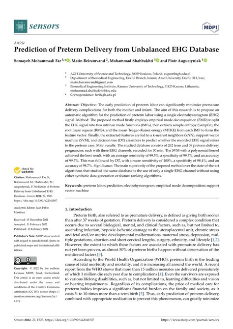pdf prediction of preterm delivery from unbalanced ehg database