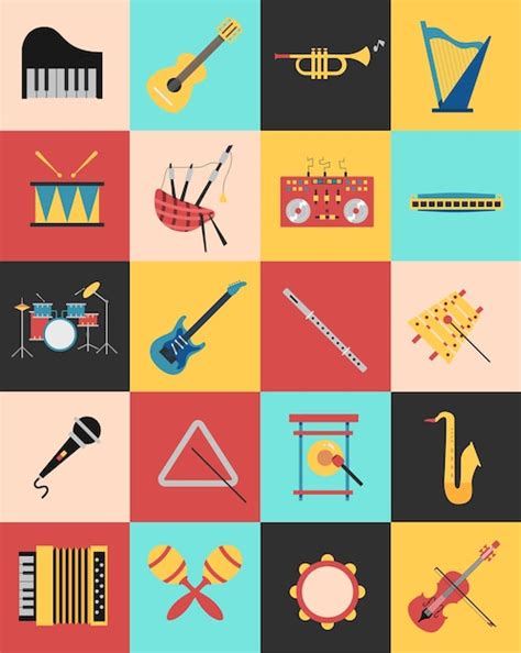 Conjunto De Iconos De Instrumentos Musicales Coloridos Vector Premium