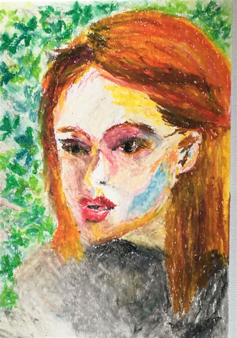 Original Oil Pastel Portrait Painting Illustration Joyce