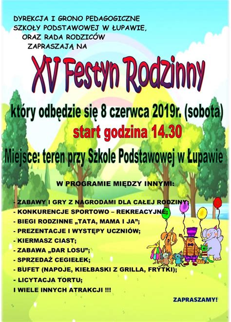 Zaproszenie na Festyn Rodzinny SP ŁUPAWA