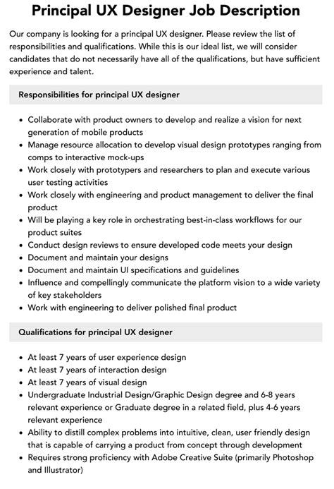 Principal UX Designer Job Description Velvet Jobs