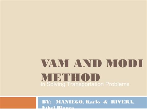vam and modi method in solving transportation problems ppt