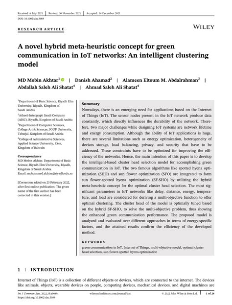 a novel hybrid meta‐heuristic concept for green communication in iot networks an intelligent