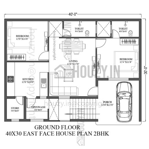 40x30 House Plan East Facing 2BHK Ground First Floor Plan HOUZY IN