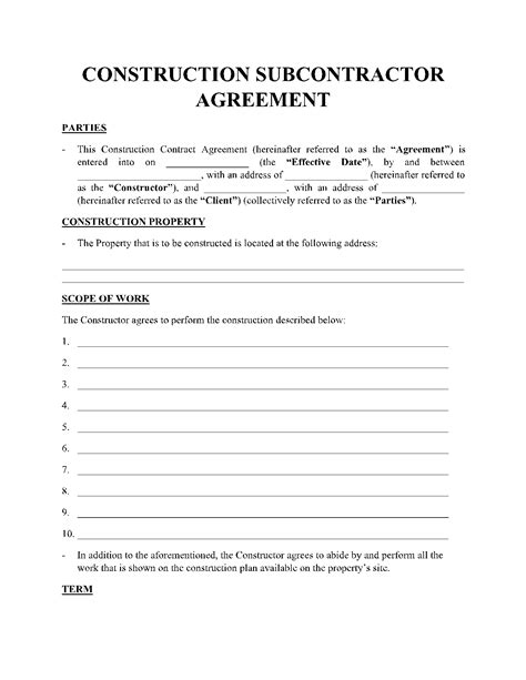 Subcontract Agreement Template