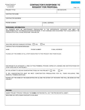Fillable Online CONTRACTORS RESPONSE TO REQUEST FOR PROPOSAL
