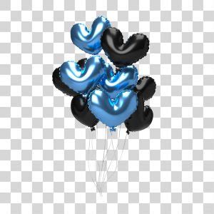 Elemento 3D Para Composição Balões de Coração Azul e Preto PNG