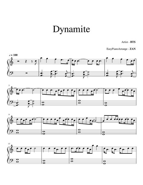 BTS 방탄소년단 Dynamite 2 Keys Sheets Easy Piano Sheet by ZAN