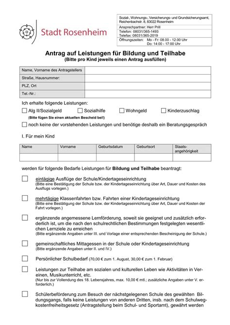 Antrag Auf Leistungen F R Bildung Und Teilhabe Stadt Rosenheim