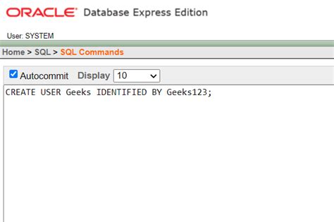 how to create user in oracle database geeksforgeeks