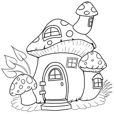Coloring Book Mushroom House Stock Illustration Coloring Book Art