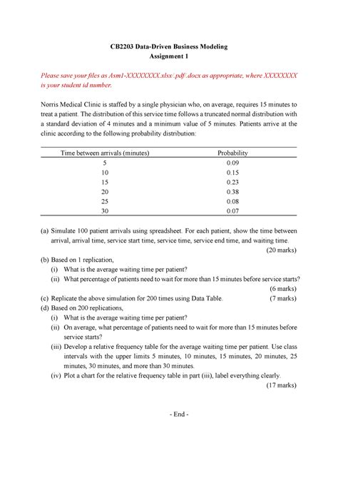 assignment 1 question asm1 cb2203 data driven business modeling assignment 1 please save