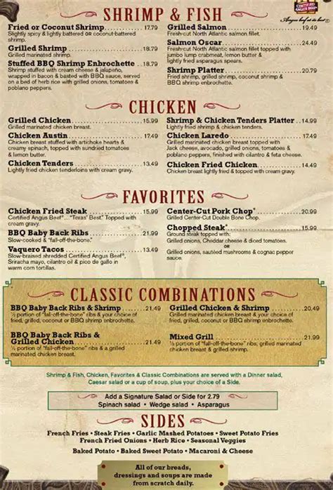 Menu At Saltgrass Steak House Steakhouse Mesquite