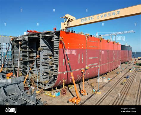 YANTAI CHINA OCTOBER 18 2022 Multiple Ship Sections Are Under