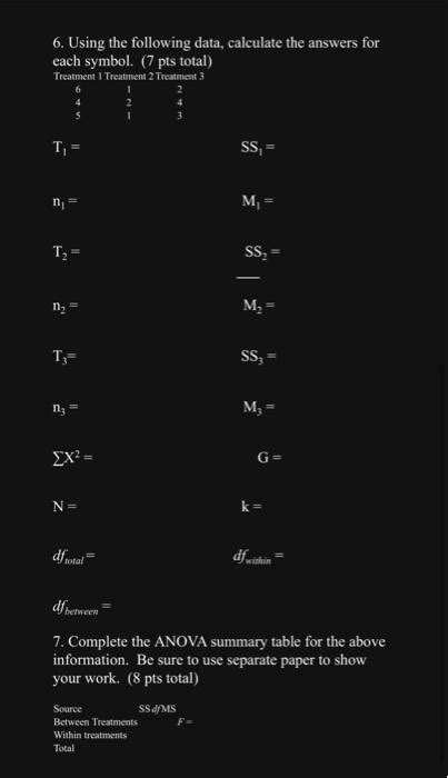 solved 6 using the following data calculate the answers