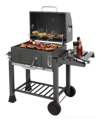 Asador De Carbon Movil Deluxe Parrilla Cromada Y Termometro Env O Gratis