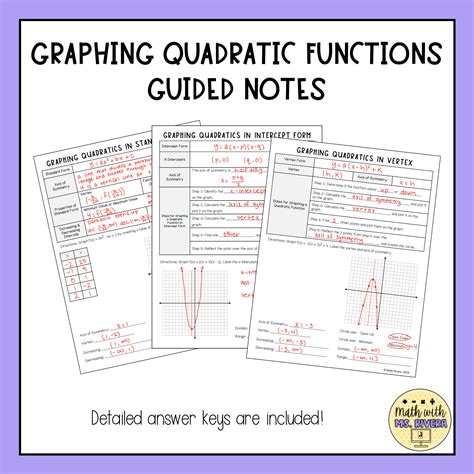 Graphing Quadratic Functions Guided Notes Bundle For Algebra Made