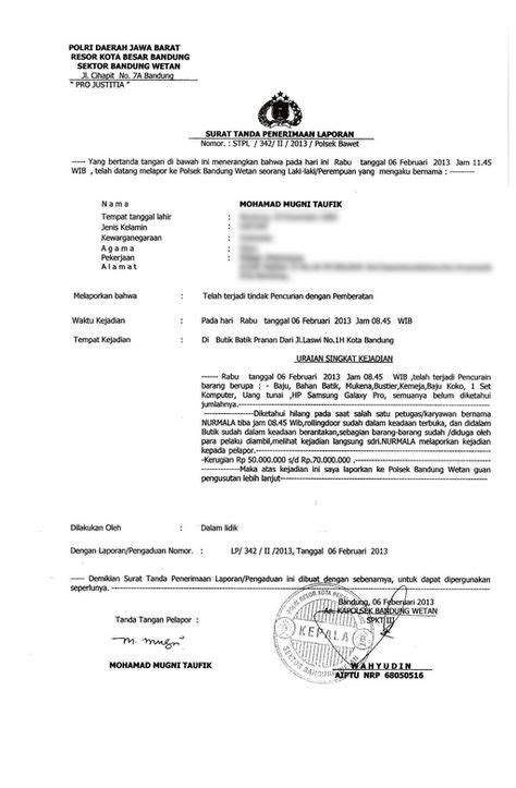 Contoh Surat Laporan Kepolisian