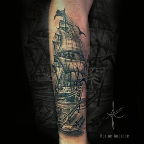 Tatuagem caravela Tattoo antebraço Pb por Karine Andrade Photo and