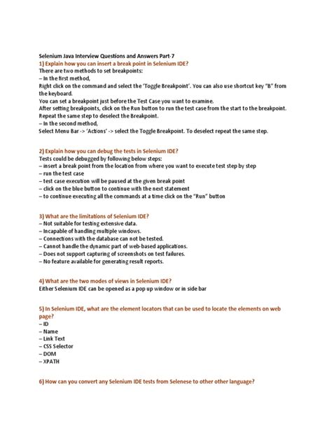 selenium java interview questions and answers part 7 pdf selenium software computer