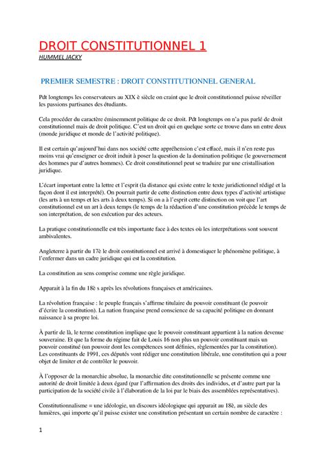 Droit Constitutionnel 1 DROIT CONSTITUTIONNEL 1 HUMMEL JACKY PREMIER