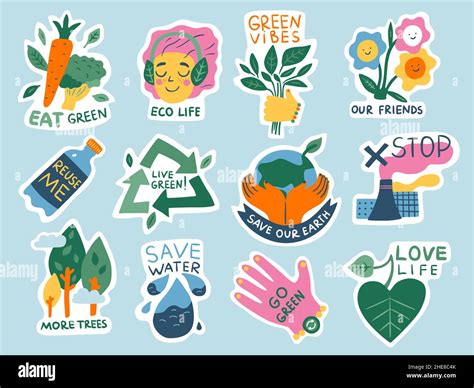 Ecology Stickers Green Lifestyle Eco And Nature Saving Slogan And