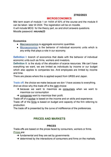 Microeconomics Module I 27 02 MICROECONOMICS Mid Term Exam Of