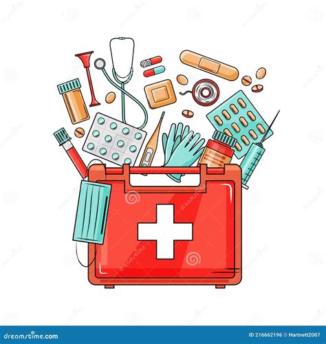 Medizinische Erste Hilfe Kit Mit Verschiedenen Pillen Und Thermometer