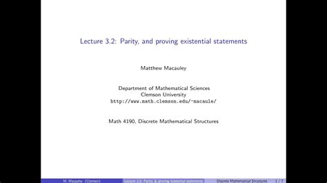discrete mathematical structures lecture 3 2 parity and proving existential statements youtube