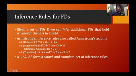 inference rules of functional dependency lecture 14 youtube