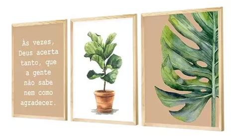 Kit De 3 Marcos Decorativos Con Follaje Verde 43 X 63 Cm Madera