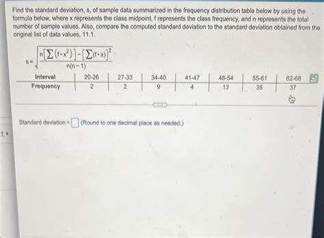 Solved Find The Standard Deviation S Of Sample Data Su
