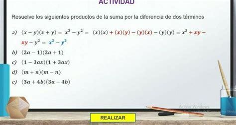 Resuelve Los Siguientes Productos De La Suma Por La Diferencia De Dos