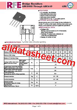 GBU610 Marking GBU610 Datasheet PDF RFE International