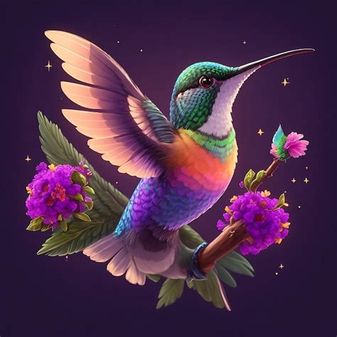 Premium AI Image Colorful Hummingbird Flying In The Tree Branch Over