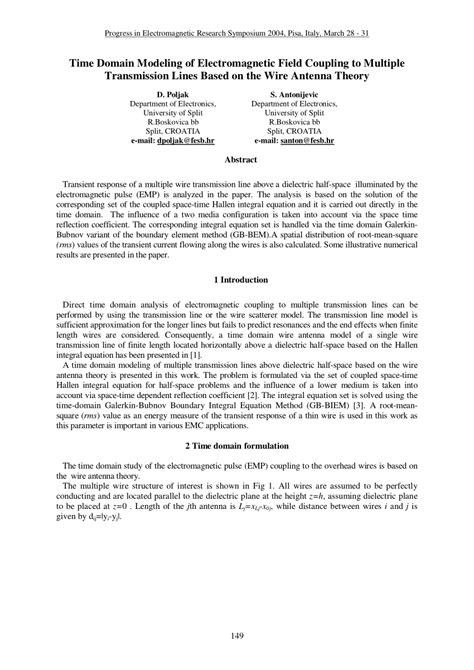 pdf time domain modeling of electromagnetic field coupling to multiple transmission lines